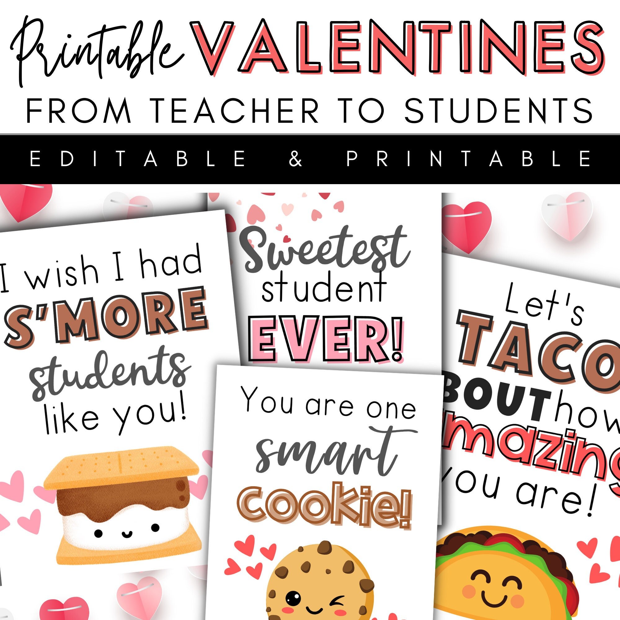 Printable Valentine Cards for Students From Teacher, Teacher Valentine ...