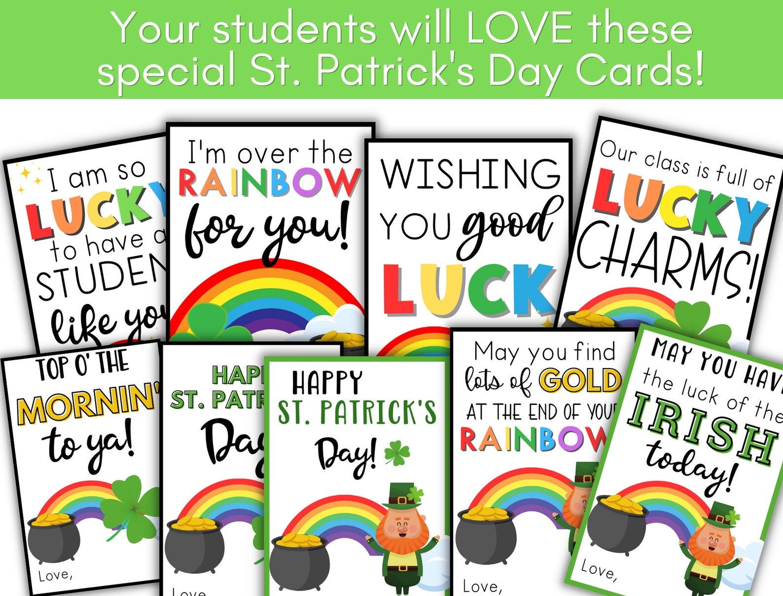 Printable St. Patrick's Day Cards for Students From Teacher, Teacher St ...