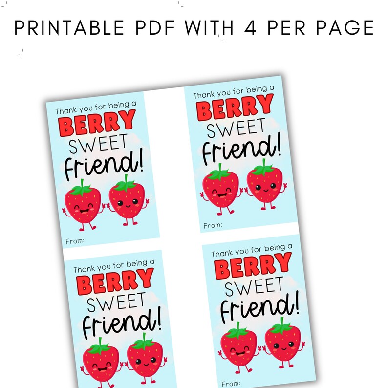 Printable Fruit Snack Valentines, Berry Sweet Valentine, Kids Fruit ...