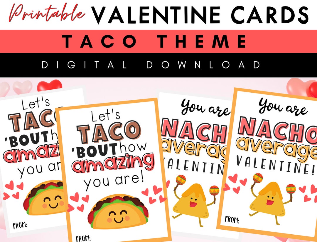 Taco Valentine Card, Kid Valentine Cards, Valentines for Kids, Let's ...