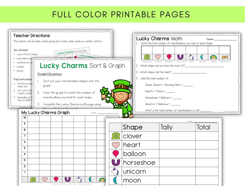 Lucky Charms Graphing Activity Bundle: Sorting & Math (PDF) - Etsy