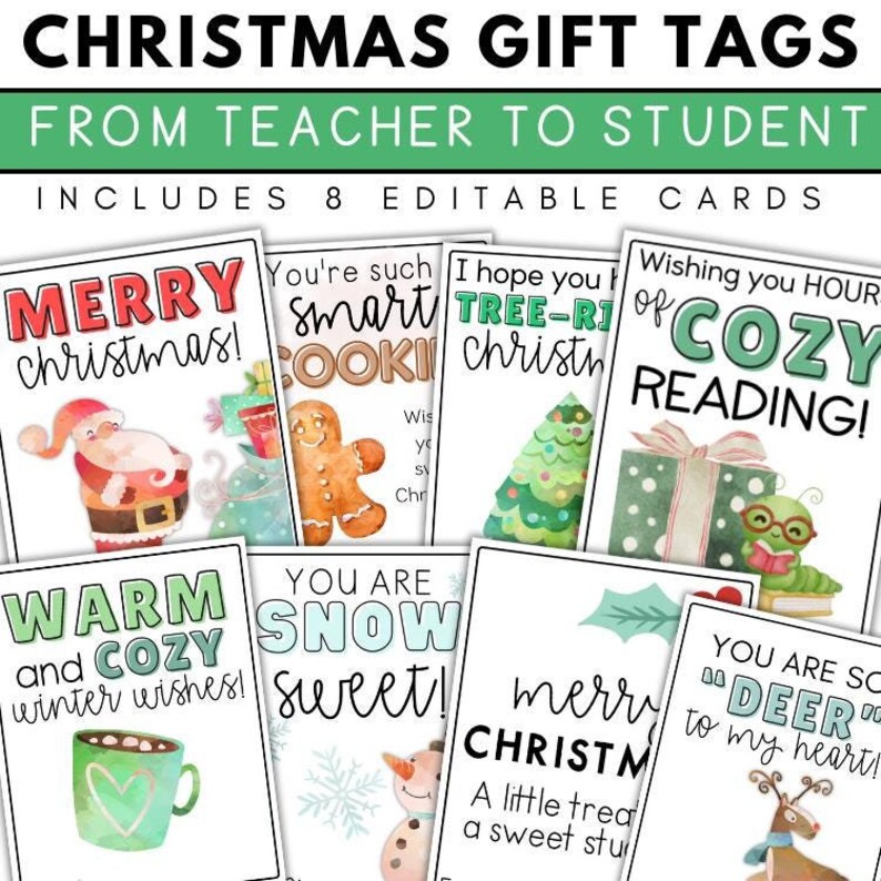 Printable Christmas Gift Tags for Students | Editable Holiday Cards ...