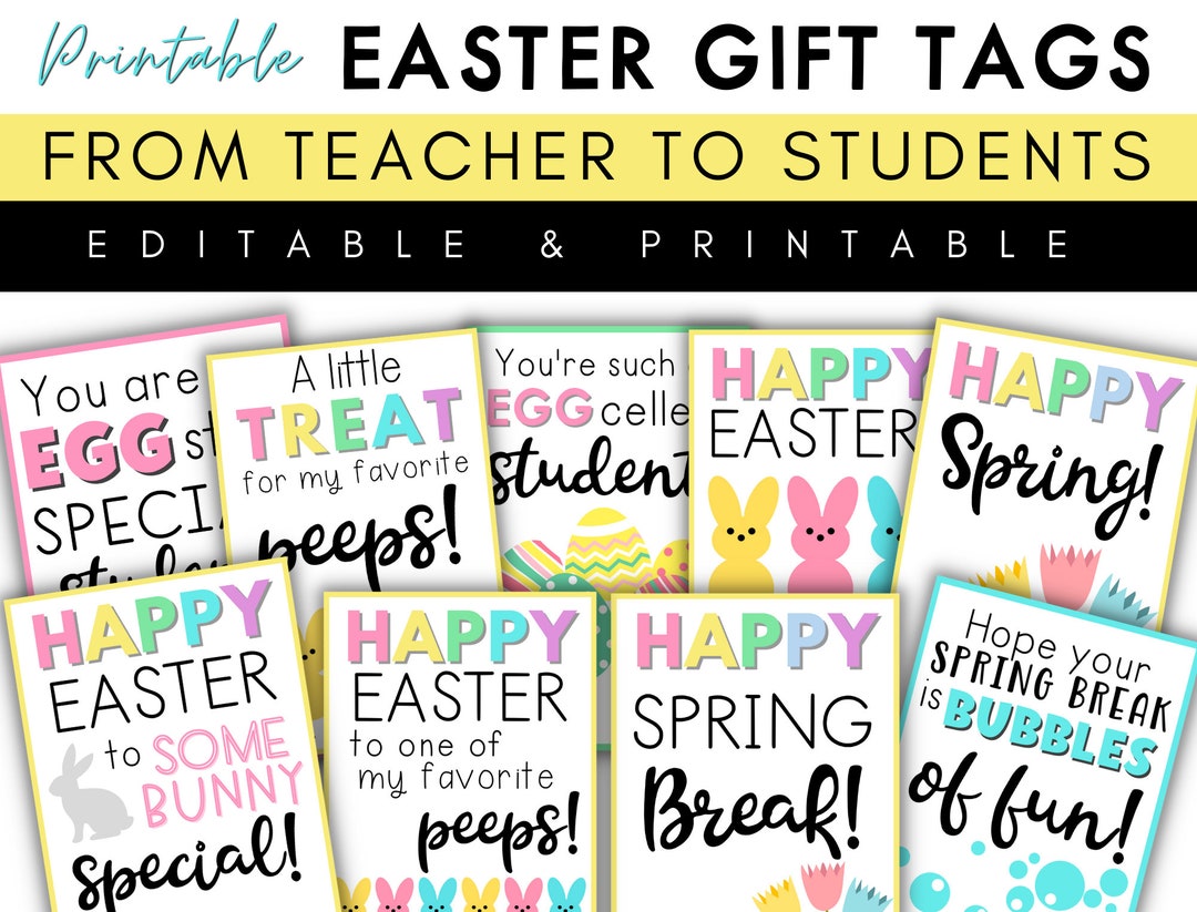 Editable Easter Cards for Students From Teacher, Easter Gift Tags ...