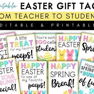 Editable Easter Cards for Students From Teacher, Easter Gift Tags ...
