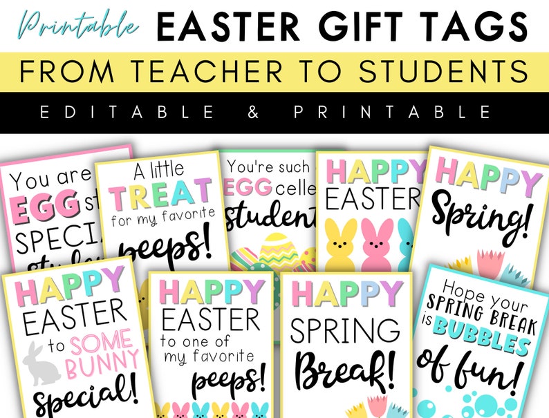 Editable Easter Cards for Students From Teacher, Easter Gift Tags ...