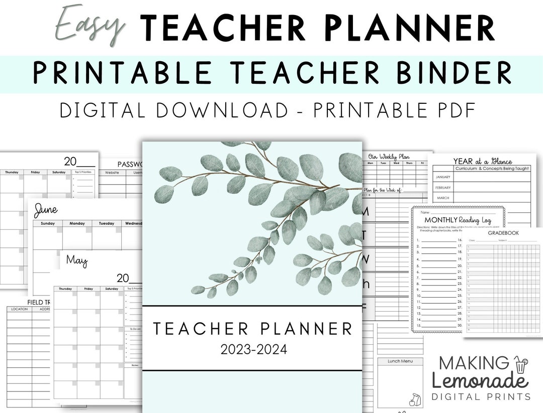 Teacher Planner 2023-24, Teacher Binder, Printable Lesson Planner ...