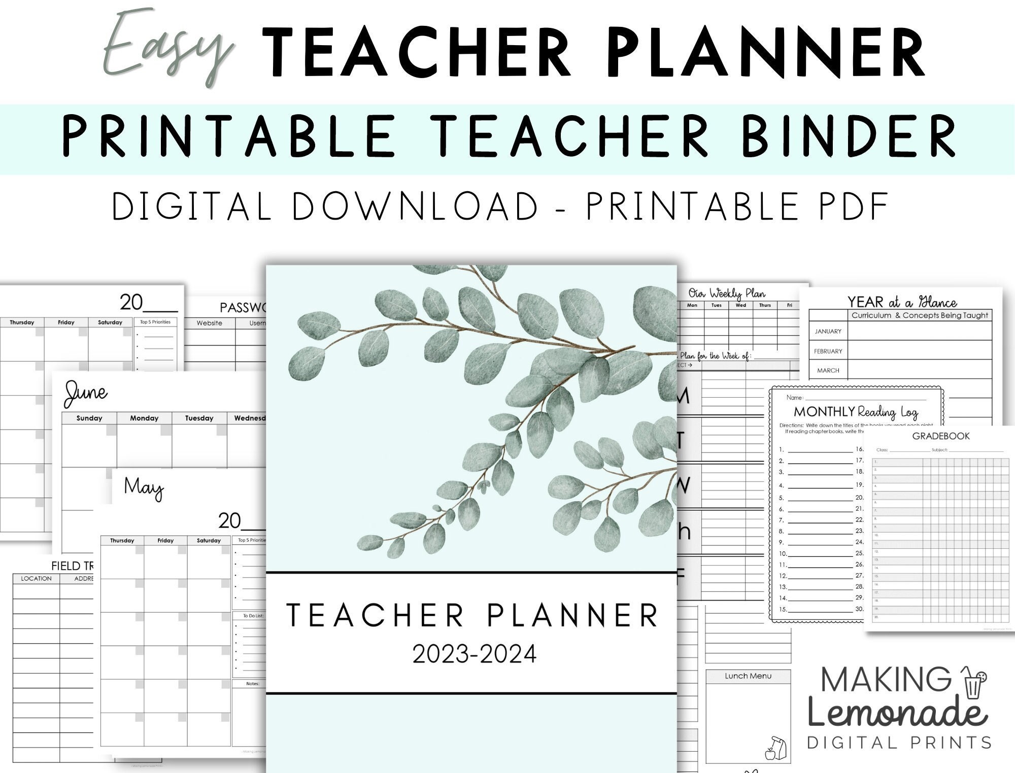 Teacher Planner 2023-24, Teacher Binder, Printable Lesson Planner ...
