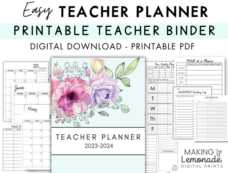 Teacher Planner 2023-24, Teacher Binder, Printable Lesson Planner ...
