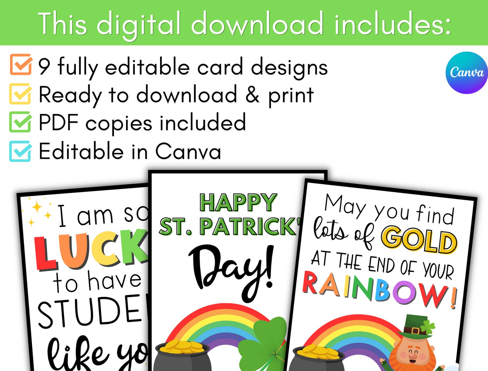 Printable St. Patrick's Day Cards for Students From Teacher, Teacher St ...