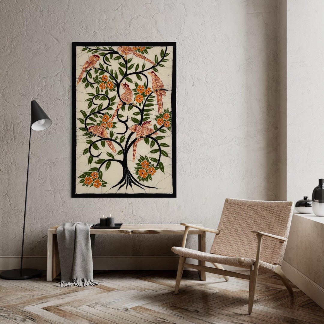 Tree of Life - Handmade Sri Lankan Batik Tapestry Wall Hanging 85 X 60 ...