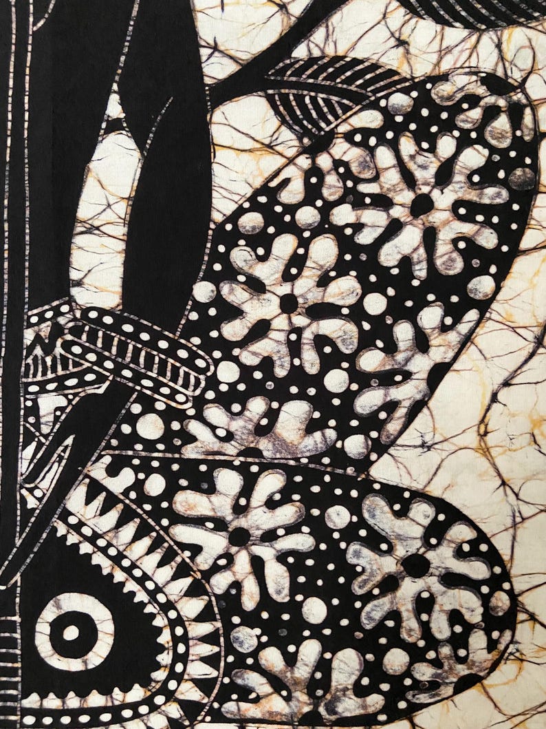 Tanpuri (blanco y negro): tapiz batik de Sri Lanka hecho a mano para ...
