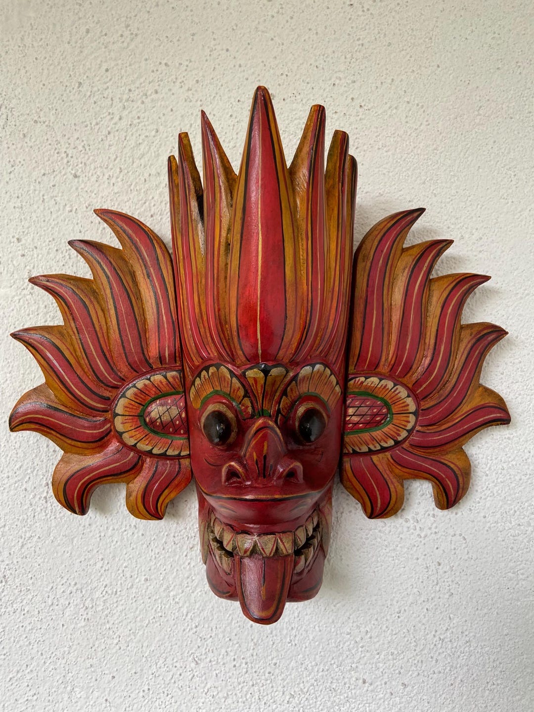 Sri Lankan Wooden Mask Gini Raksha, Hand Carved Fire Demon Mask, Tribal ...