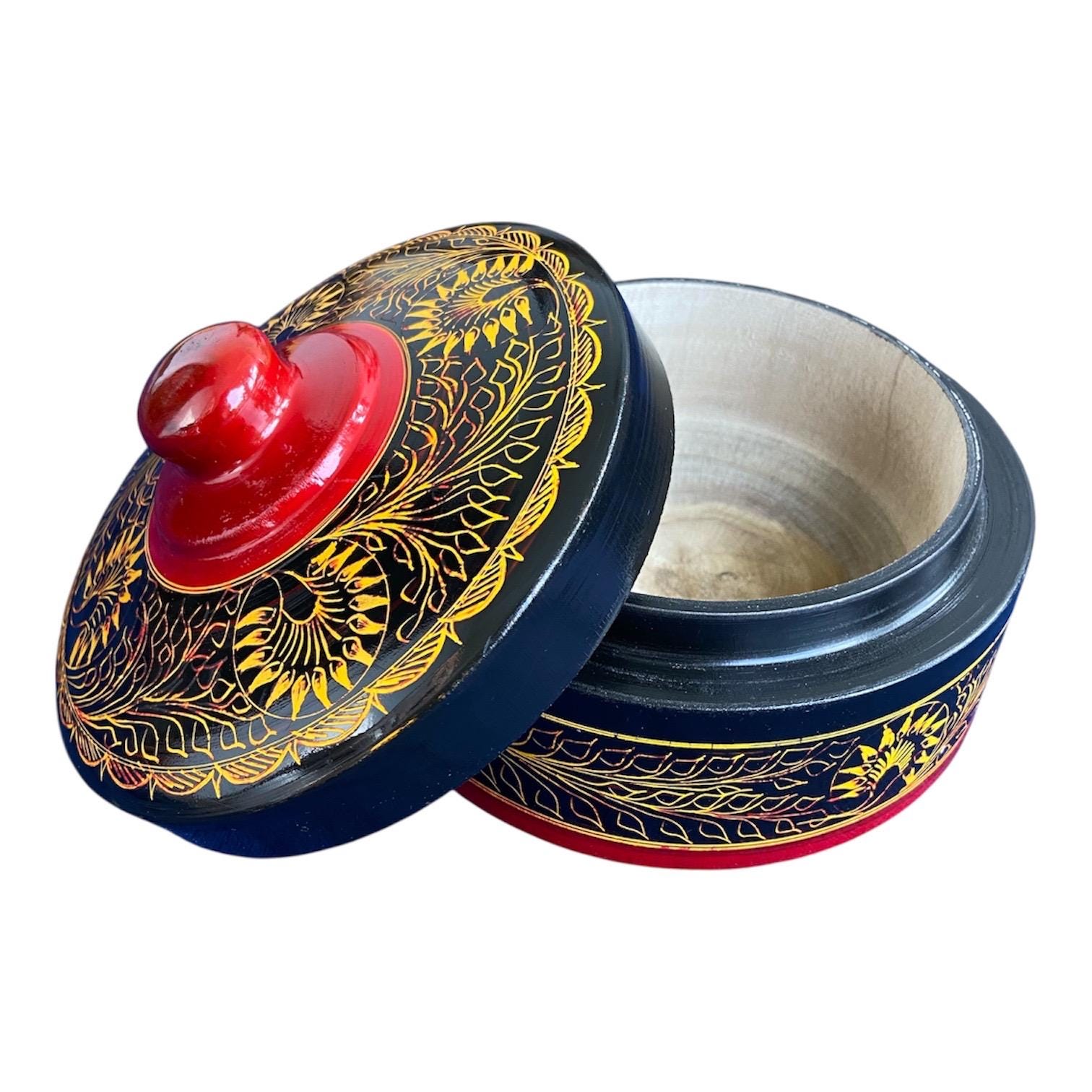 Sri Lanka Handmade Wooden Storage Box- Lacquered Wooden Bowl With Lid ...