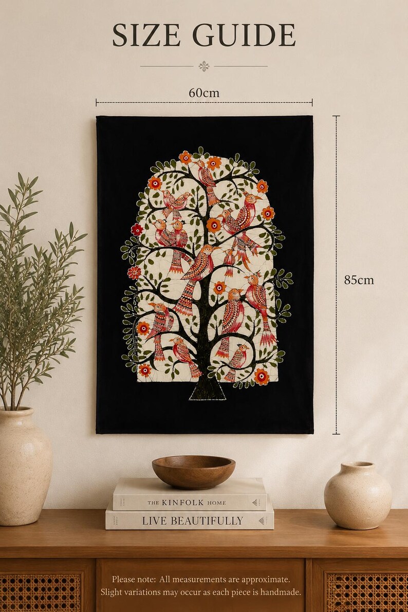 Sri Lankan Tree of Life Batik Wall Art, Patterned Birds Wall Hanging ...