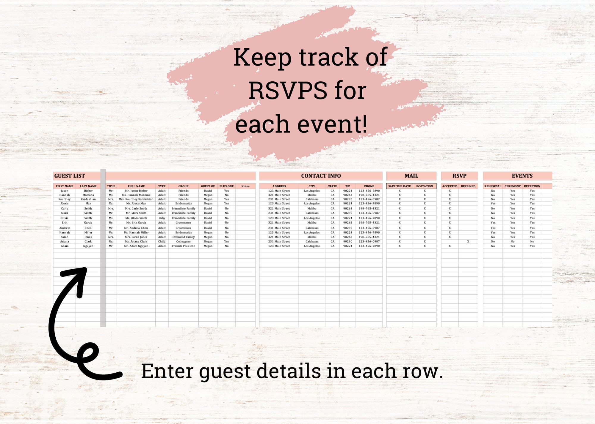 Wedding Guest List Planner | RSVP Tracker | Organizer | Google Sheets ...