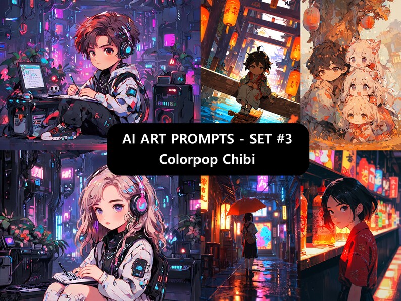 Custom AI Art Prompts & Images Bundle Set #3 - COLORPOP CHIBI - Perfect ...