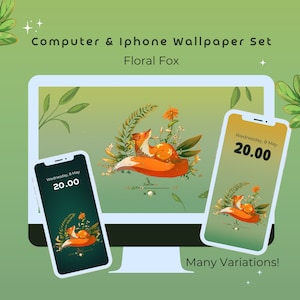 Floral Fox Windows Wallpaper Set, Cute Desktop Wallpaper, Arctic Fox Hd ...