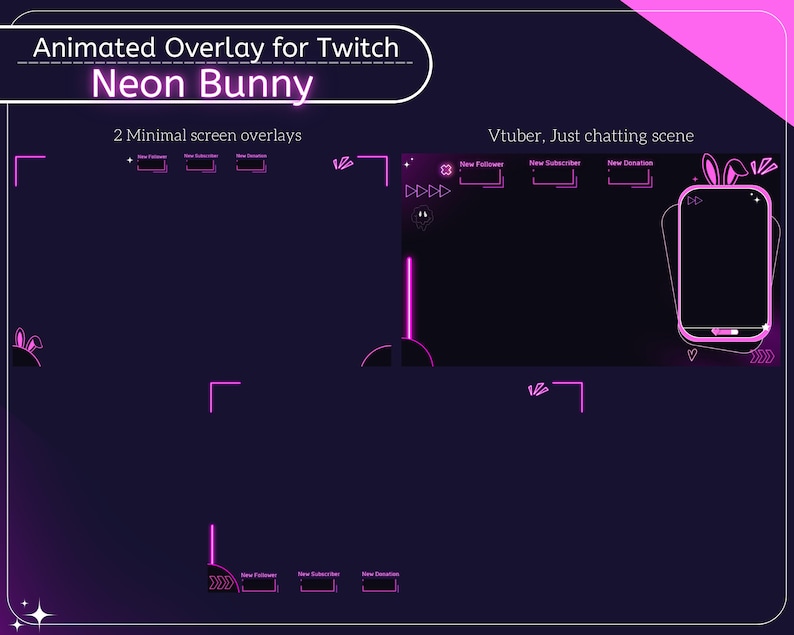 Animated Neon Bunny Twitch Overlay Package, Cozy Stream - Etsy