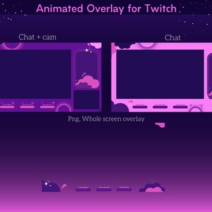 Cozy Animated Purple Overlay Twitch Package, Twitch Overlay Cute Pink ...