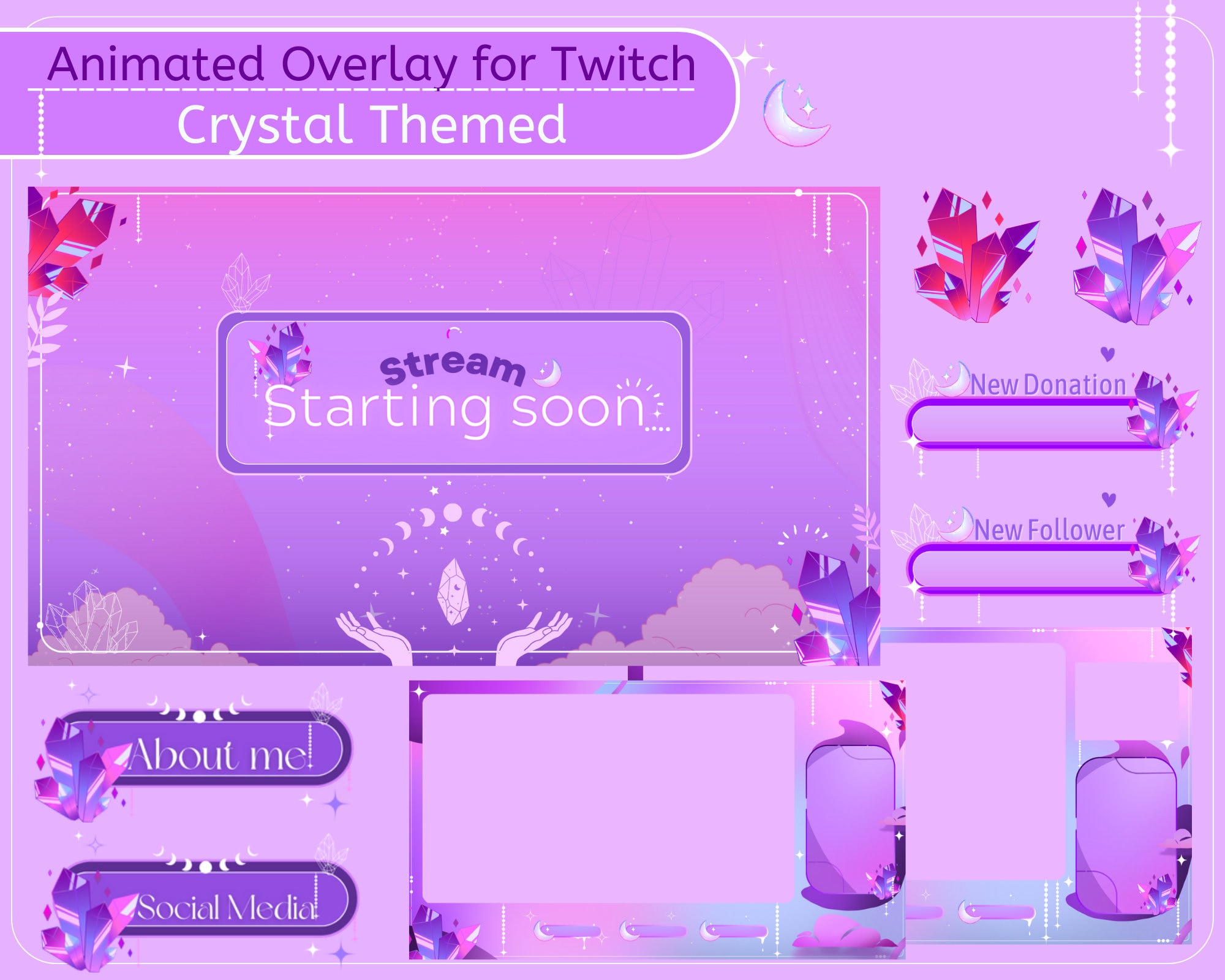 Animated Purple Crystal Overlay Twitch Package, Twitch Alerts, Panels ...
