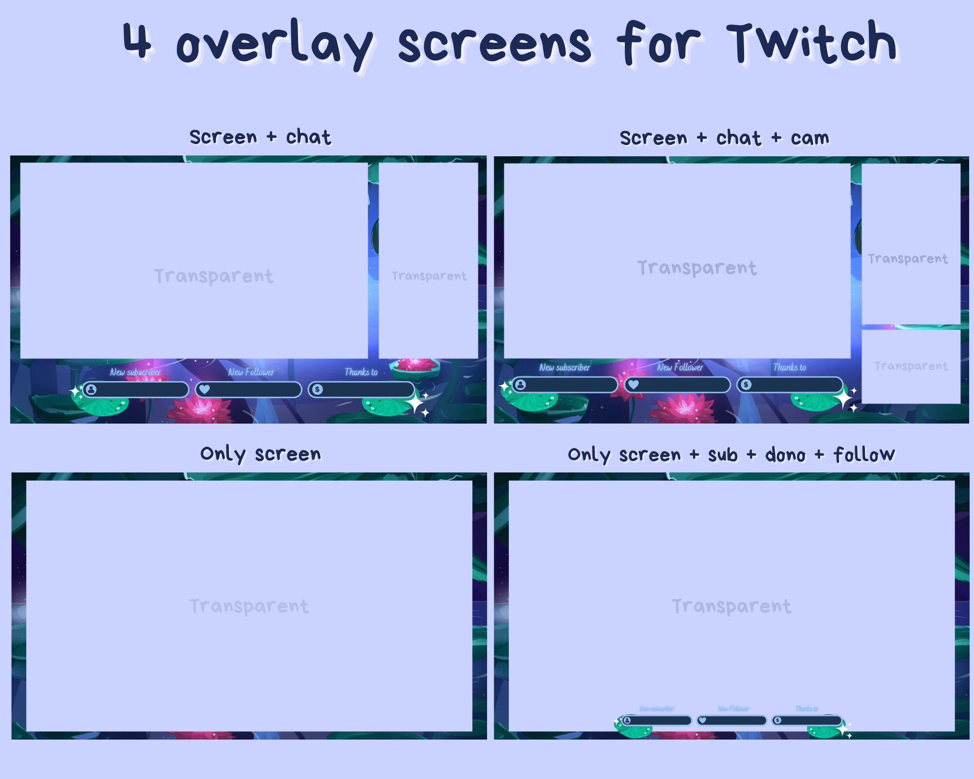 Cute Magical Animated Lilypad Overlay Bundle for Twitch, Animated ...