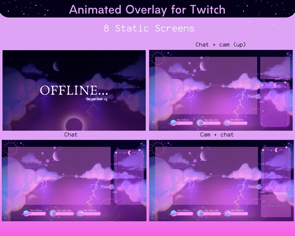 Animated Dreamy Starry Night Overlay Pack for Twitch Pink Sky - Etsy