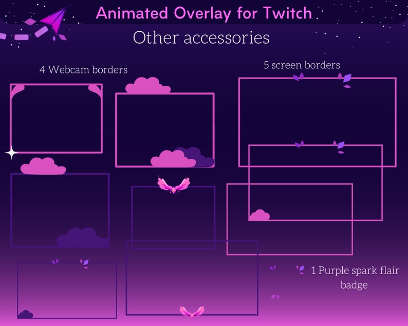 Cozy Animated Purple Overlay Twitch Package, Twitch Overlay Cute Pink ...