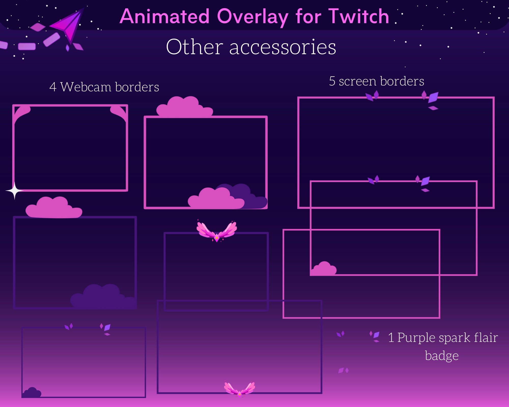 Cozy Animated Purple Overlay Twitch Package, Twitch Overlay Cute Pink ...