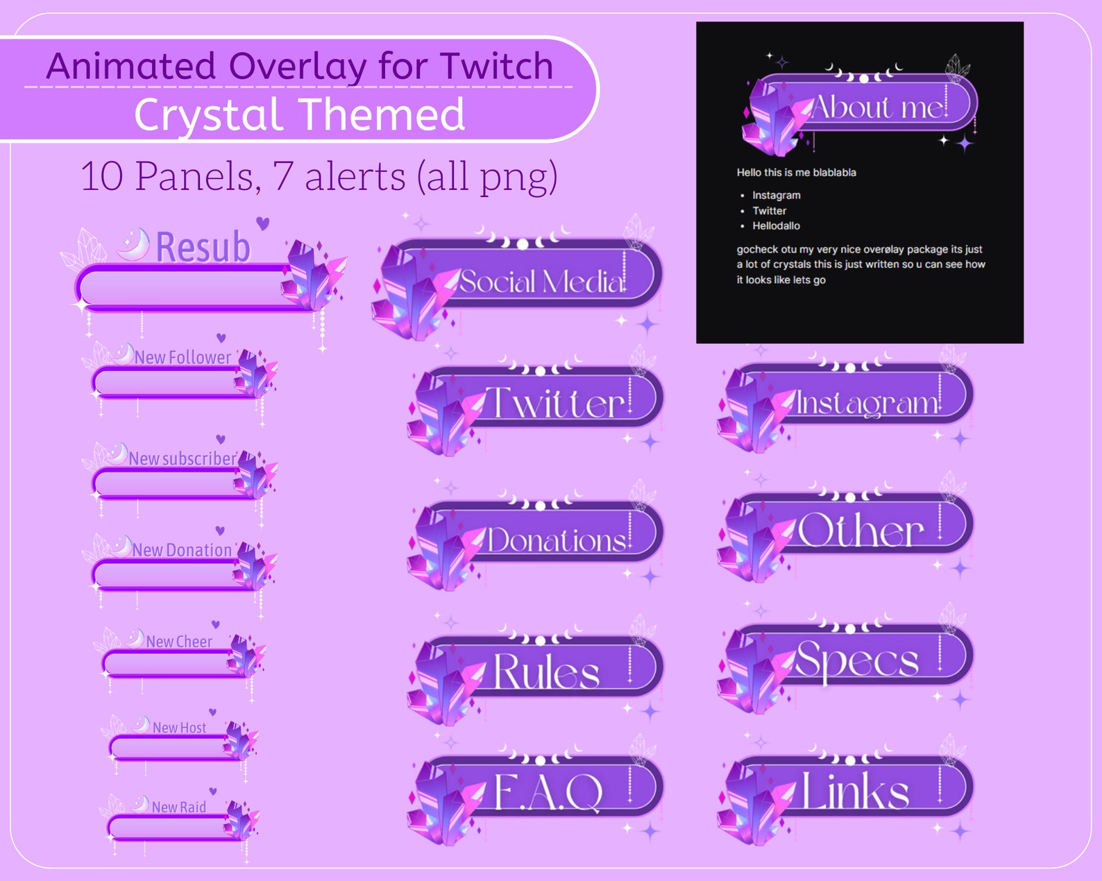 Animated Purple Crystal Overlay Twitch Package, Twitch Alerts, Panels ...