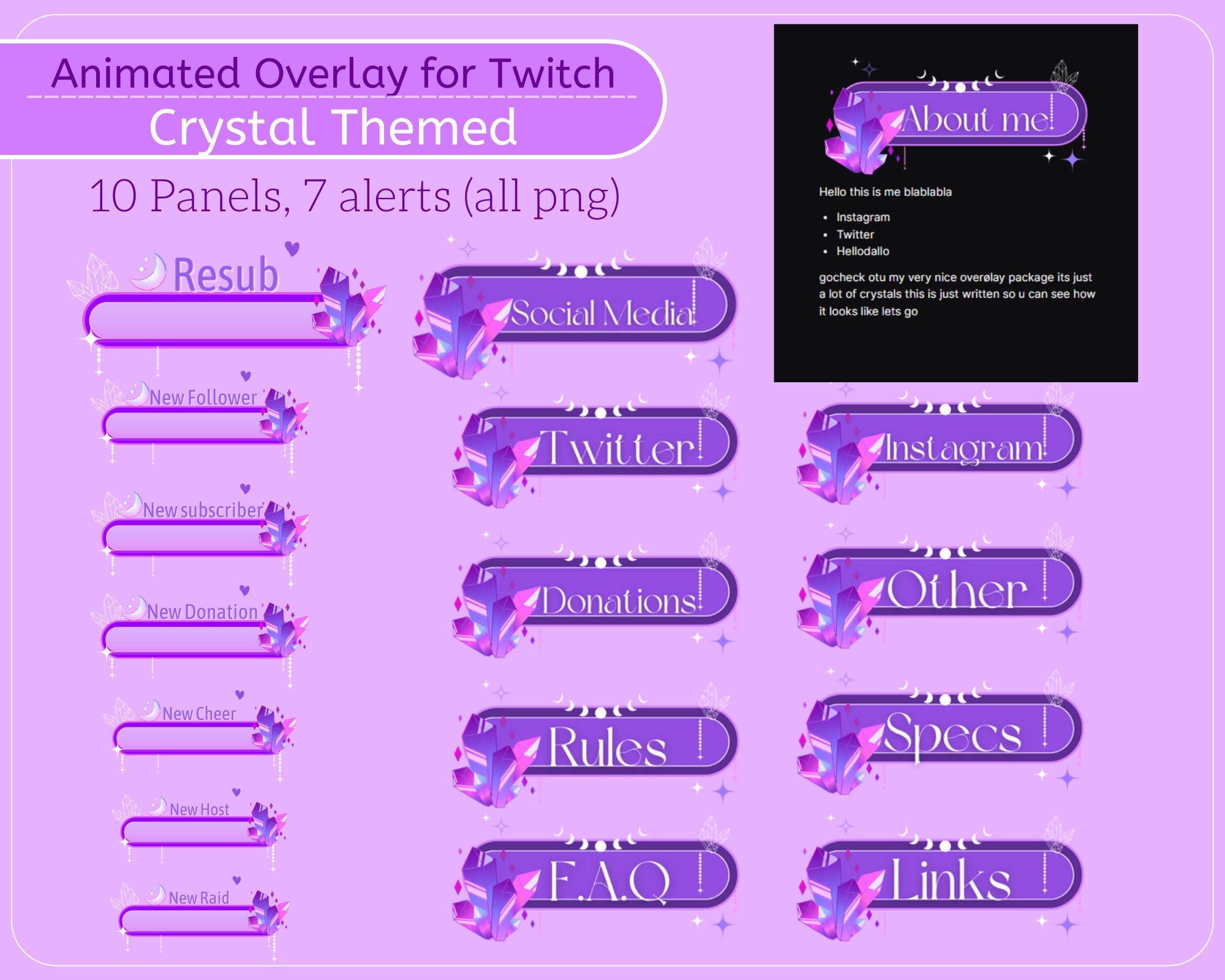 Animated Purple Crystal Overlay Twitch Package, Twitch Alerts, Panels ...
