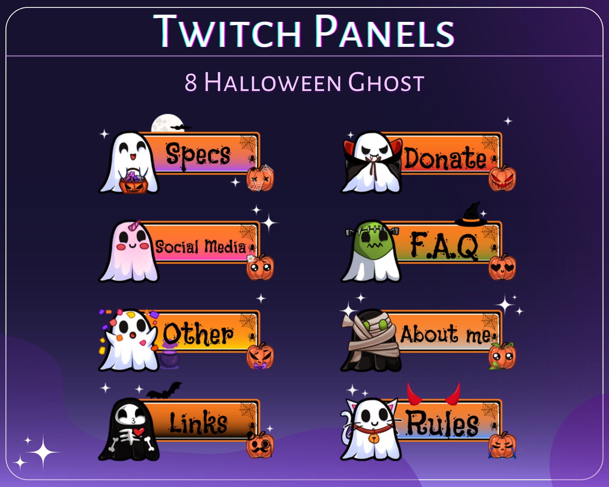 Cute Halloween Twitch Panels for Streamers, Ghost and Pumpkin, Panels ...
