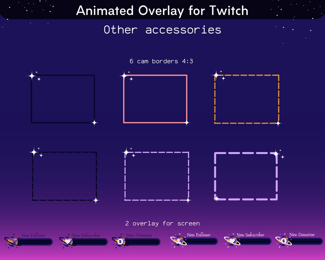 Cute Animated Starry Night Overlay Pack for Twitch, Lightning, Night ...