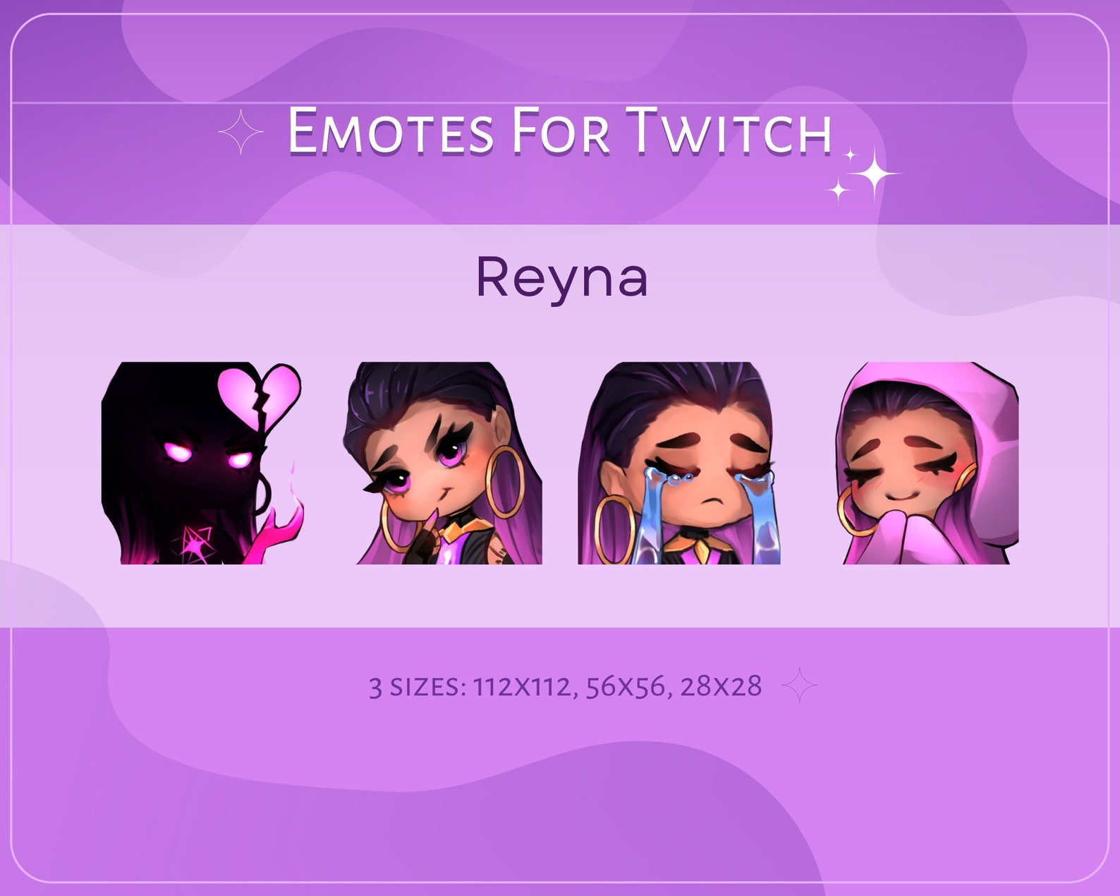 Reyna Valorant Emotes Pack for Twitch, Discord and Youtube, Cute Chibi ...
