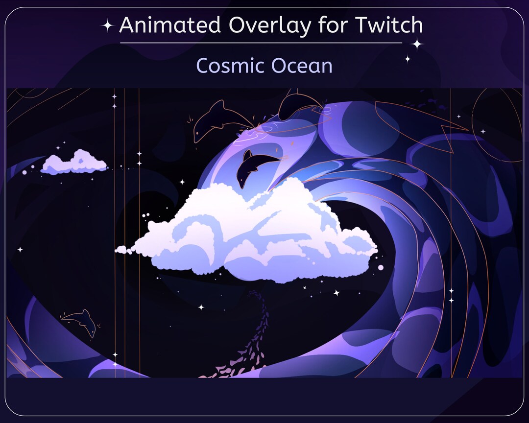 Cosmic Ocean Twitch Overlay Package, Animated Twitch Pack, Waves, Blue Overlay, Cozy Celestial ...