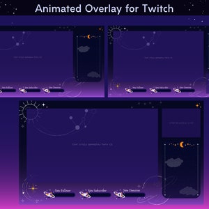 Cute Animated Starry Night Overlay Pack for Twitch, Lightning, Night ...