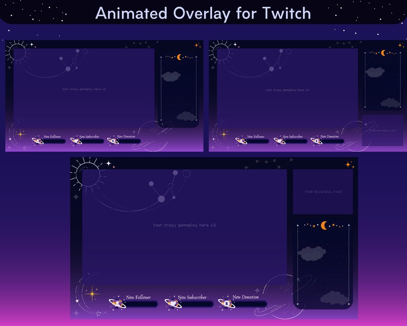 Cute Animated Starry Night Overlay Pack for Twitch Lightning - Etsy UK