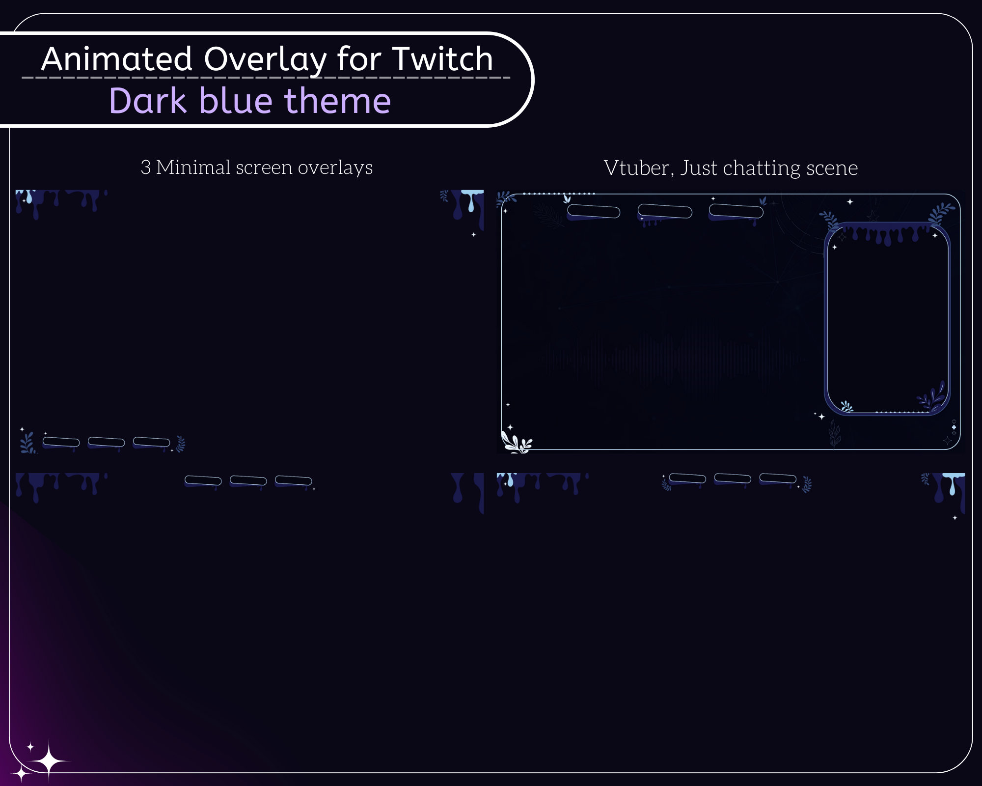 Animated Dark Blue Twitch Overlay Package, Cozy Stream Pack (digital ...
