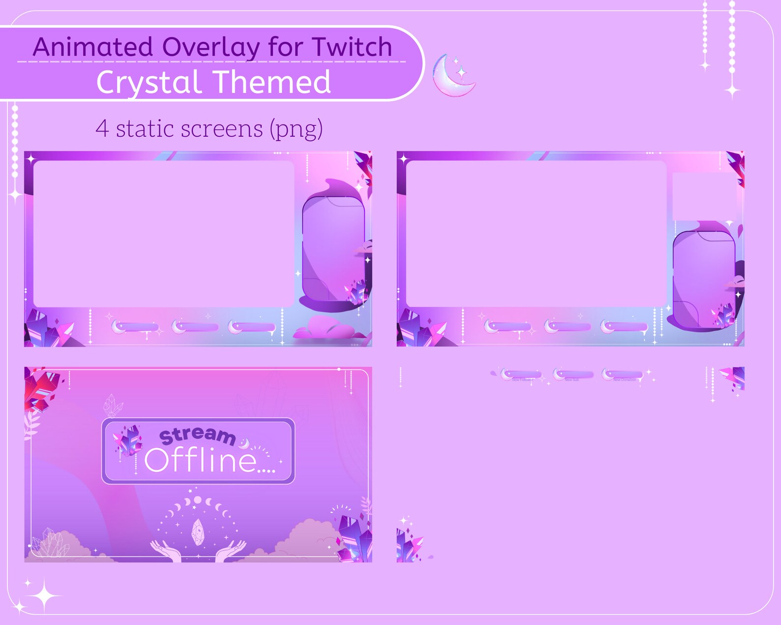 Animated Purple Crystal Overlay Twitch Package, Twitch Alerts, Panels ...