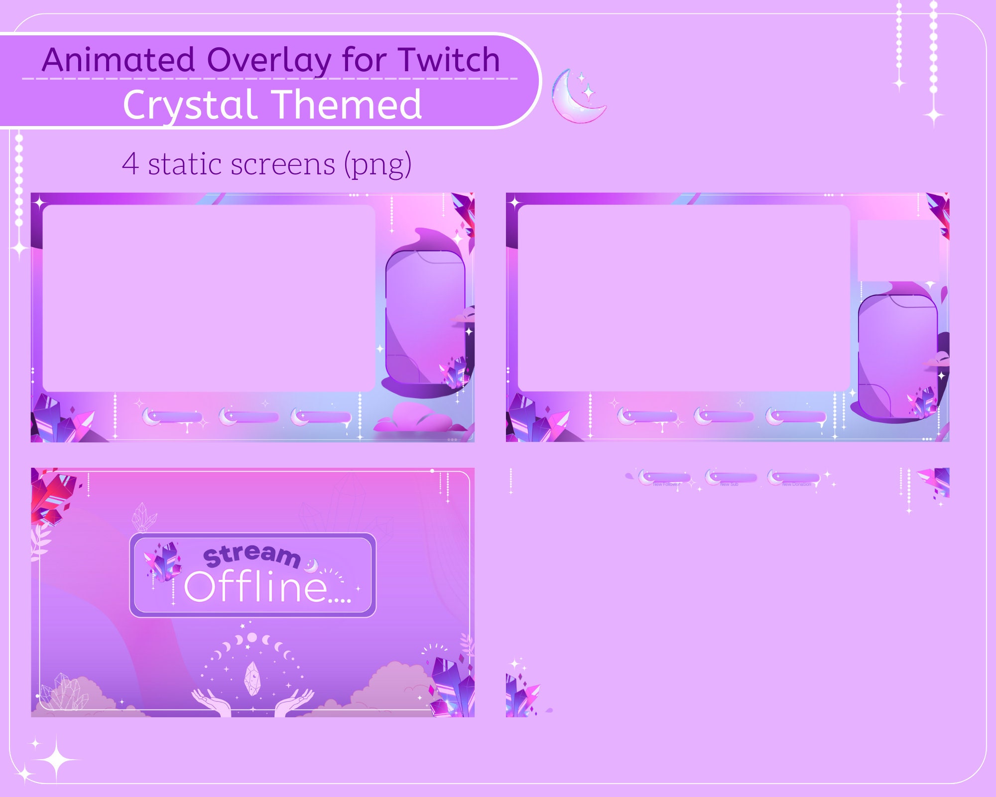 Animated Purple Crystal Overlay Twitch Package, Twitch Alerts, Panels ...