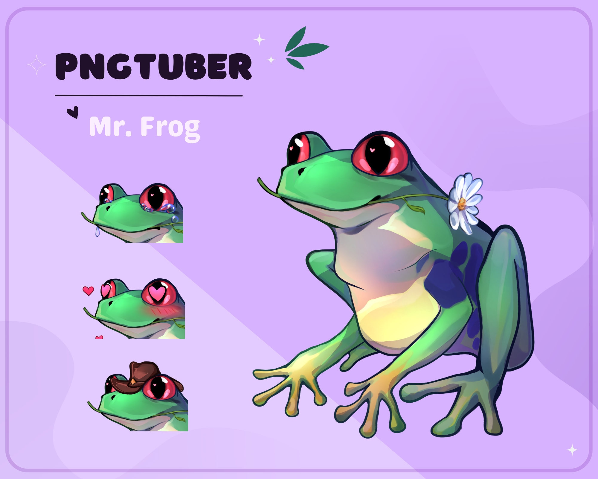 Cute Animated Frog Pngtuber Model for Twitch, Youtube, Vtuber, Streamer, Simple Premade Pngtuber ...