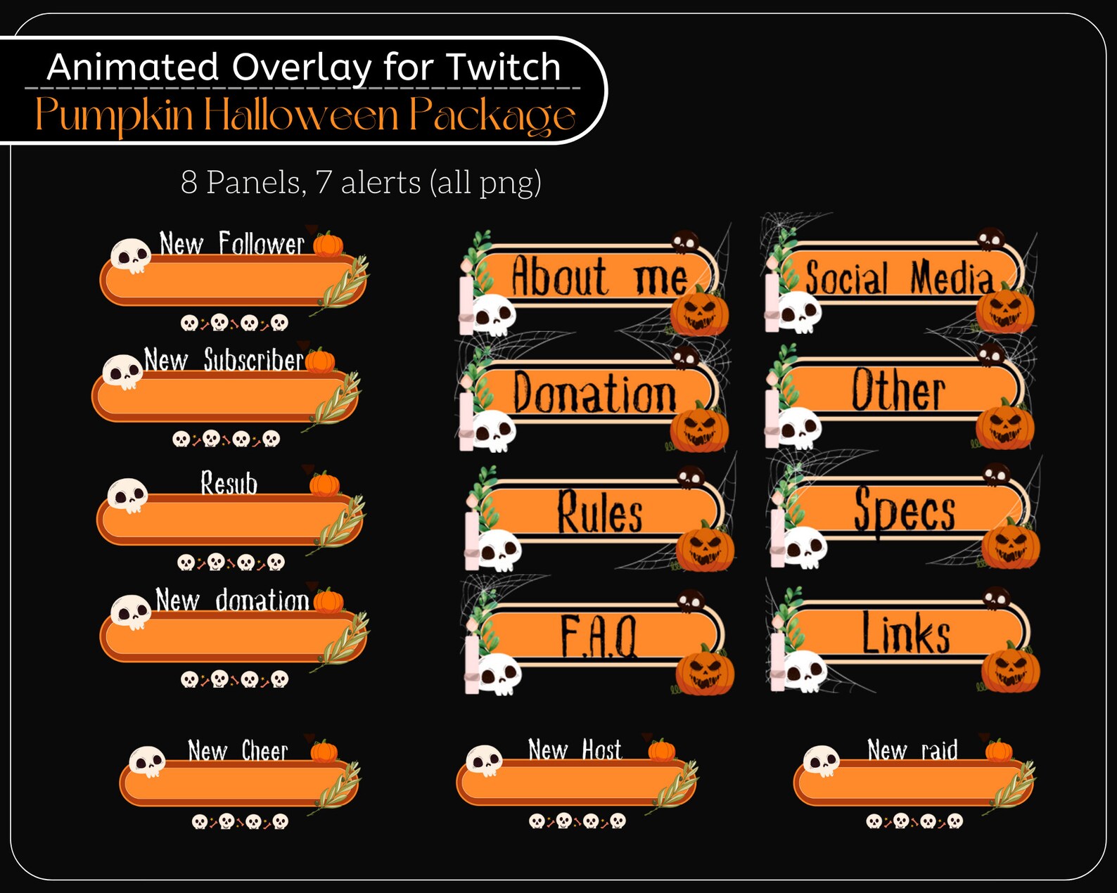 Animated Pumpkin Halloween Overlay Twitch Package, Big Twitch Bundle ...