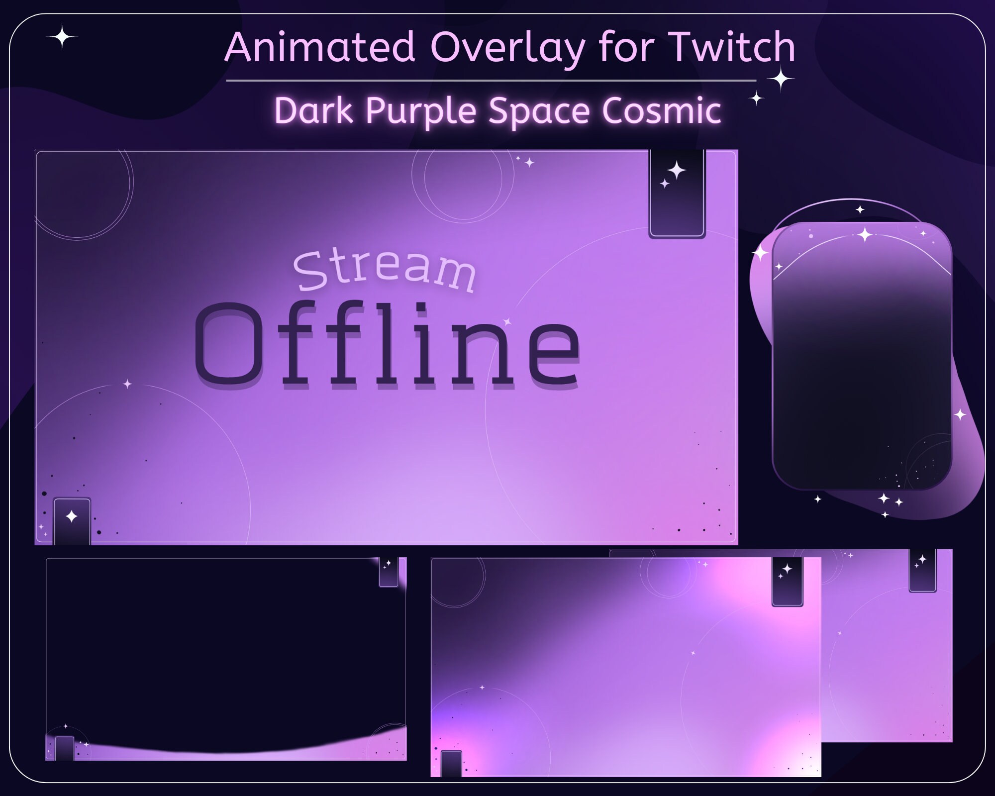 Animated Dark Purple Cosmic Overlay for Twitch Package, Space Vibes ...