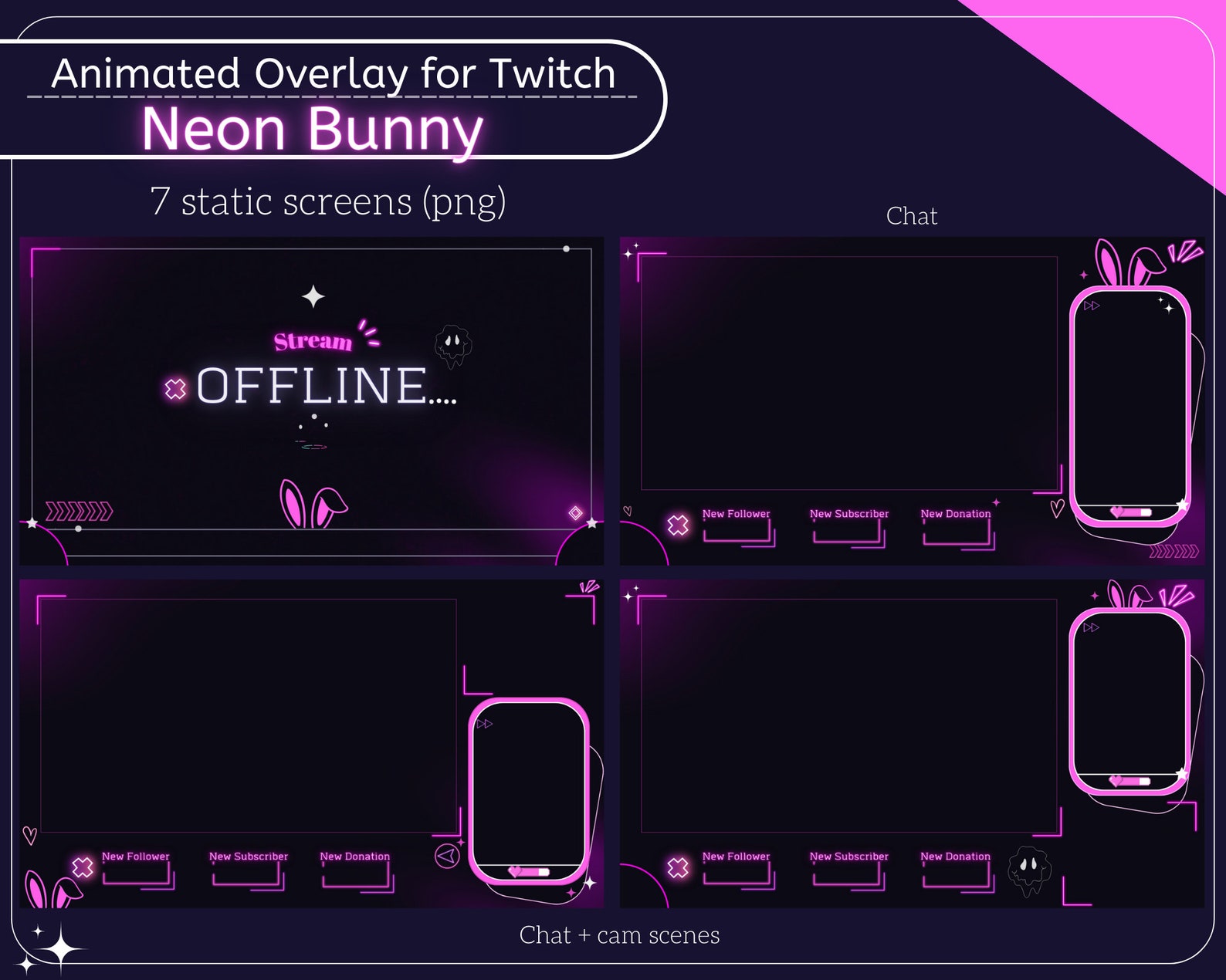 Animated Neon Bunny Overlay Twitch Package, Twitch Panels, Twitch ...