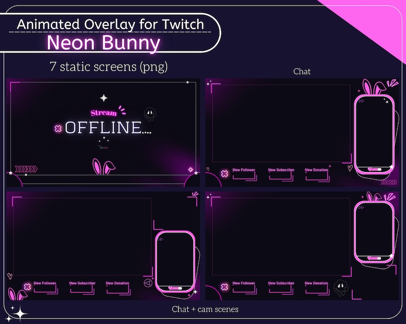 Animated Neon Bunny Twitch Overlay Package, Cozy Stream - Etsy
