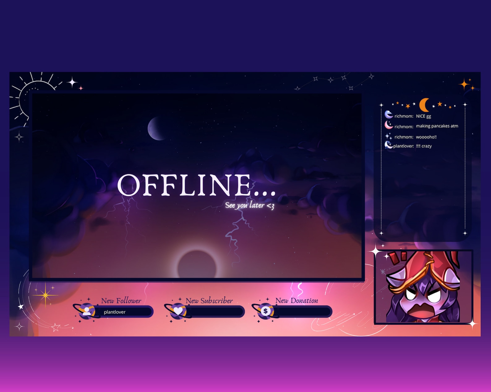 Cute Animated Starry Night Overlay Pack for Twitch Lightning - Etsy