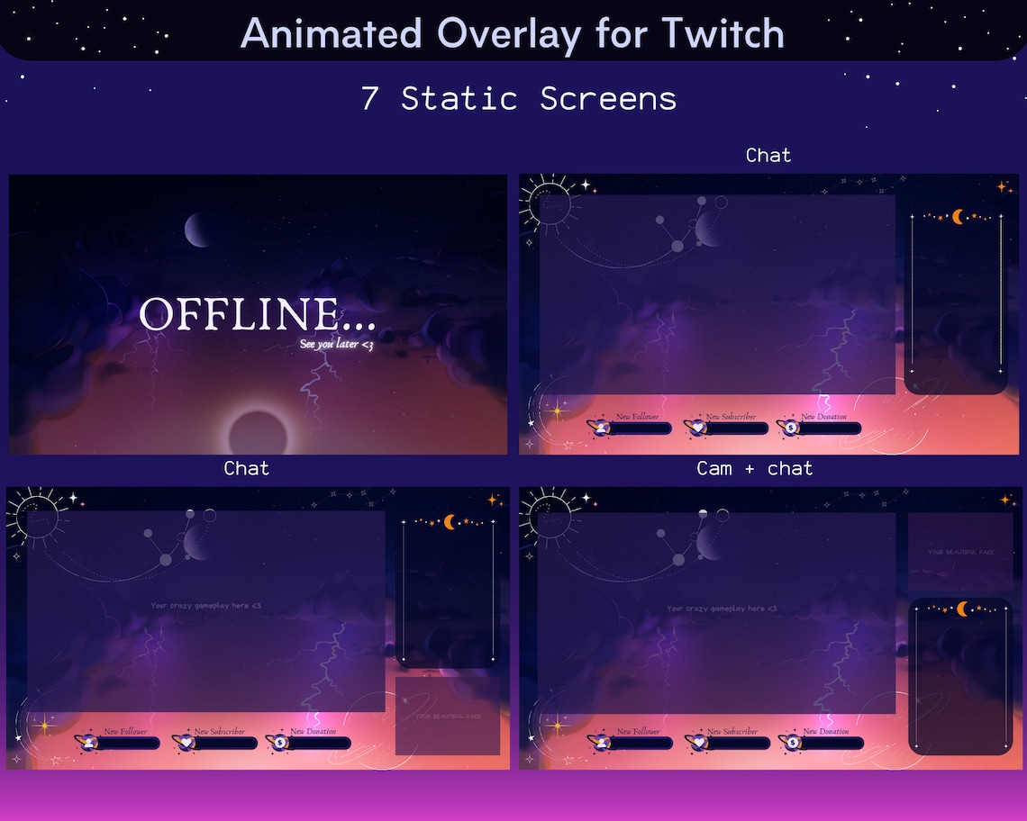 Cute Animated Starry Night Overlay Pack for Twitch Lightning - Etsy