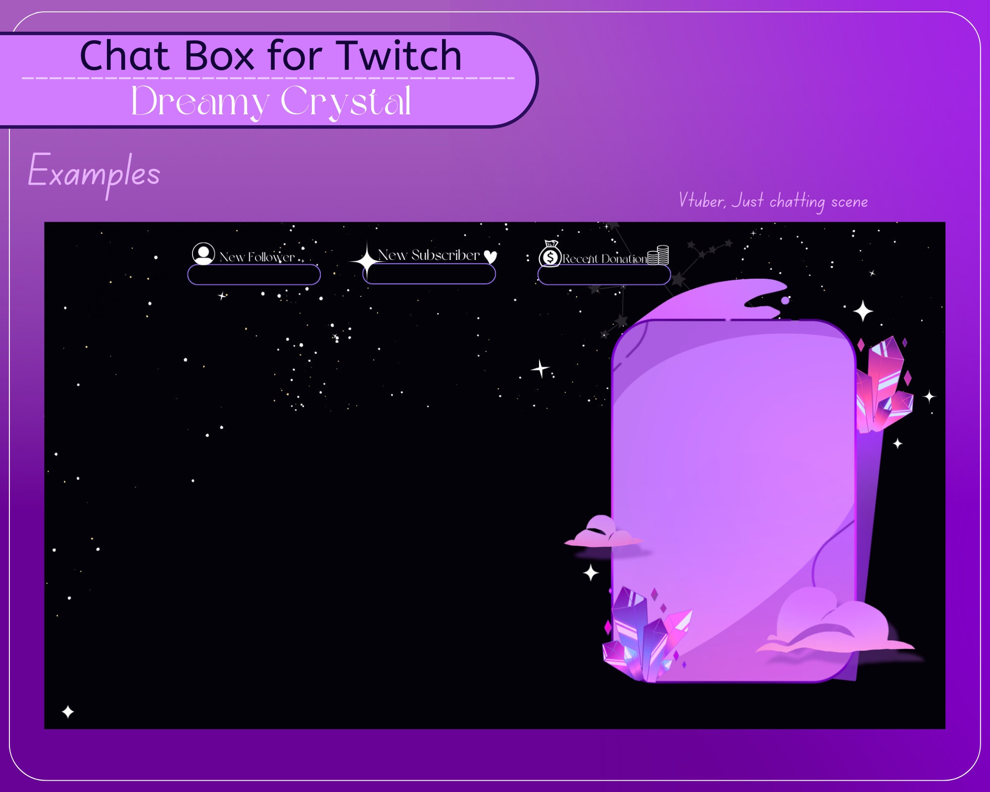 Cute Purple Dreamy Chat Box for Twitch, Crystal, Just Chatting, Pink ...