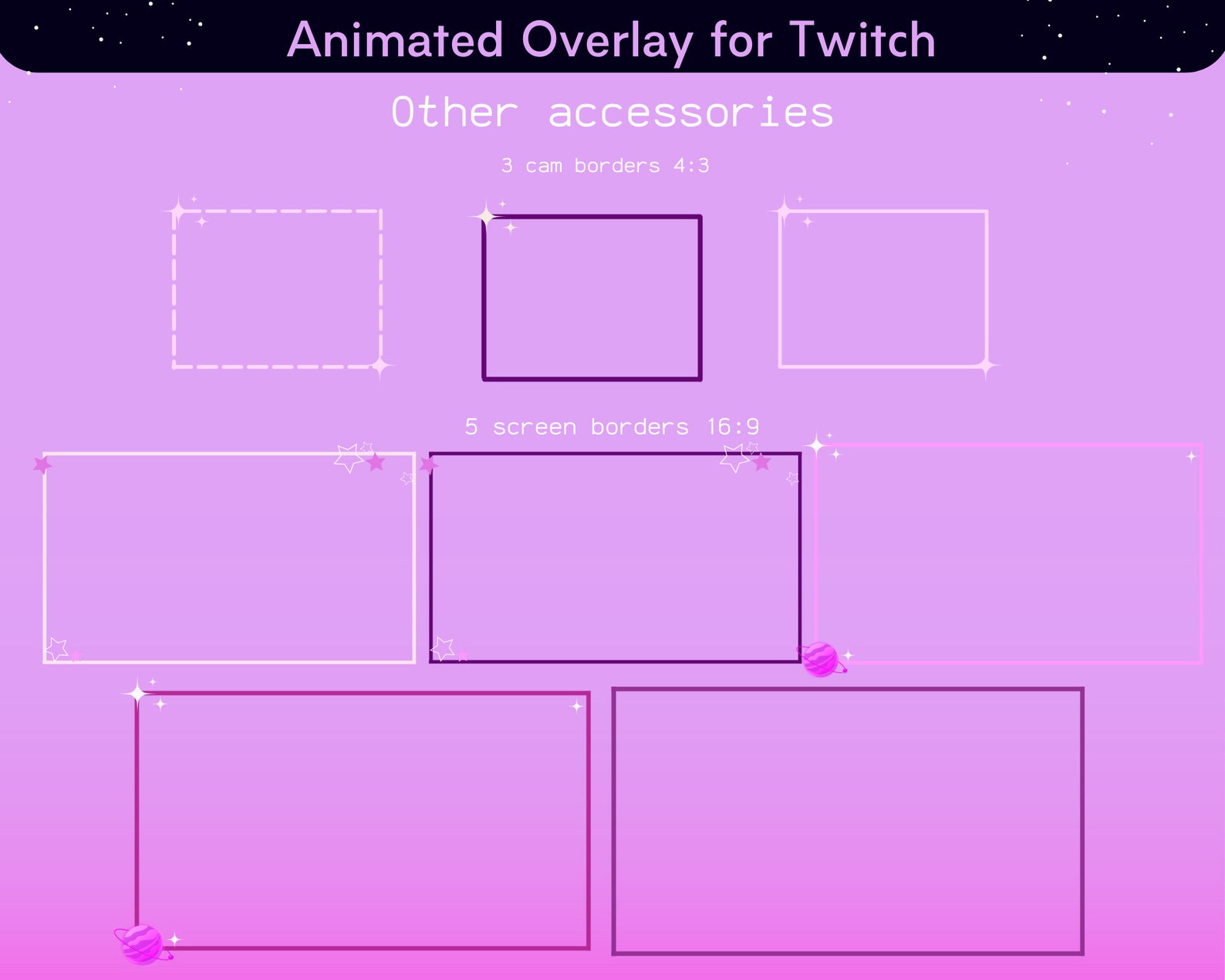 Animated Dreamy Starry Night Overlay Pack for Twitch, Pink Sky Night ...