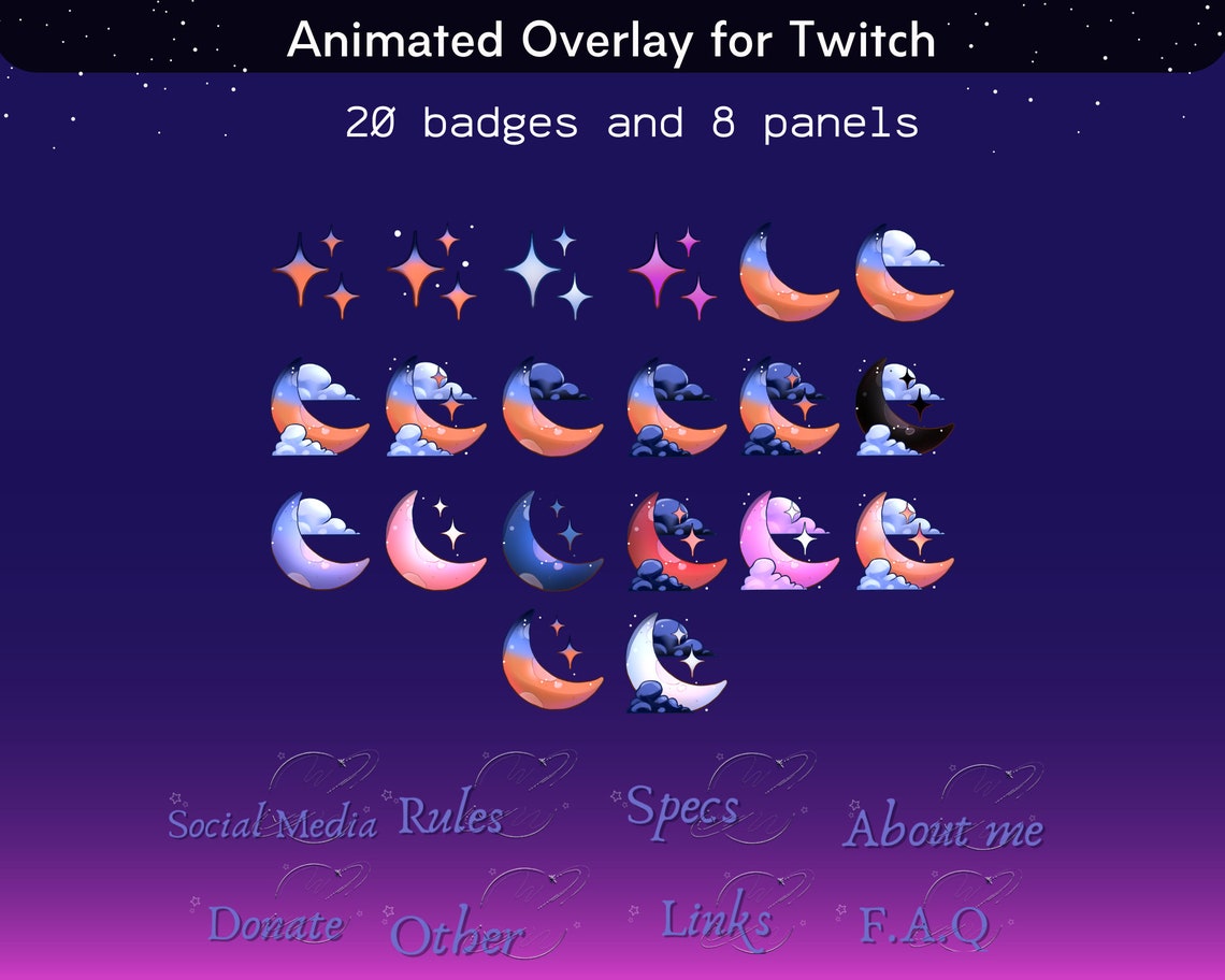 Cute Animated Starry Night Overlay Pack for Twitch Lightning - Etsy