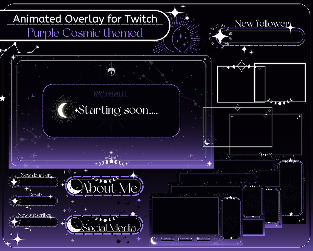 Animated Purple Cosmic Twitch Overlay Package, Panels, Twitch Alerts ...